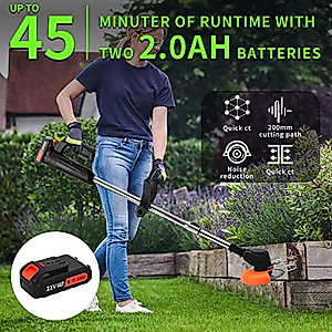 Vagueior Electric Weed Eater,21V Cordless Trimmer, Equipped with 2AH Battery and 3 Blades, is Suitable for Yard Lawn Trimming. (2 Battery, Black)