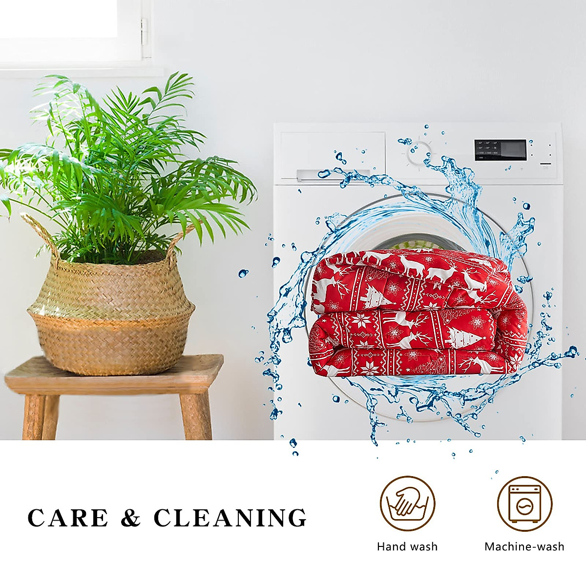 Flysheep Christmas Comforter Set 3 Pieces Twin Size 68x88 inches, Red White Snowflake and Deers Trees Reversible Design, Soft Microfiber Lightweight Bedding Sets for Kids