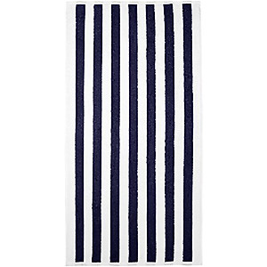 Amazon Basics Cabana Stripe Beach Towel - 2-Pack, Navy Blue