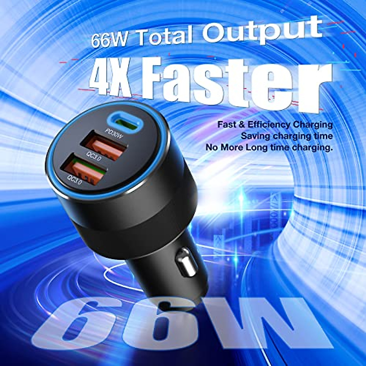 S23 S22 Ultra USB C Fast Car Charger, 3 Port 66 W Car Charger PD3.0 Dual QC 3.0 Type-C Car Charger Adapter for Samsung Galaxy Z Fold 4/Z Flip/3/4/S22/22+/S21/S20/Ultra/Note 20 Galaxy Tab (6 ft Cable)