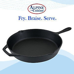 Alpine Cuisine Pre-seasoned Cast Iron Frypan 10-Inch - Black Cast Iron Frypan - Durable, Heavy Duty Cooking Pans - Multipurpose Use Kitchen Pans