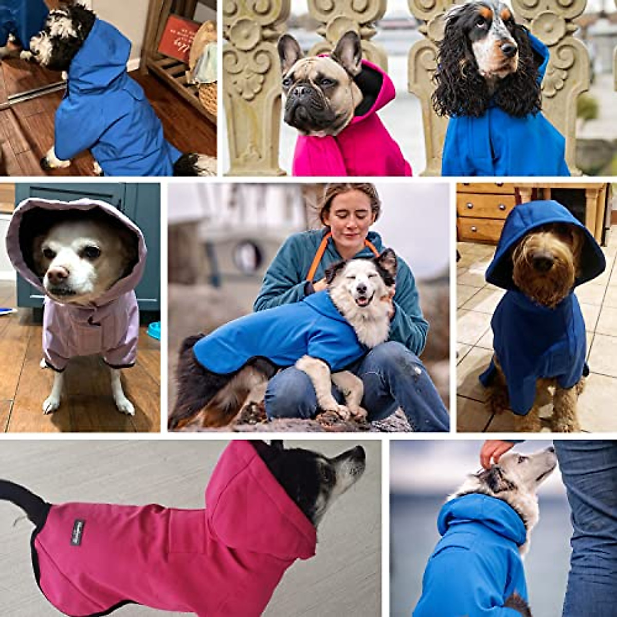 Blueberry Pet 2023 New 14" Waterproof Dog Softshell Jacket, Hooded Raincoat and Windbreaker with Leash & Harness Hole, Blue Turquoise, Outdoor Rain Gear for Dogs