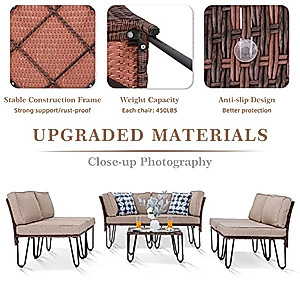 UDPATIO Outdoor Patio Furniture Sets, 7 Piece Outdoor Sectional Couch Wicker Patio Conversation Set PE Rattan Sofa w/Dining Coffee Table Washable Olefin Cushion & Pillow for Garden Balcony Yard Khaki