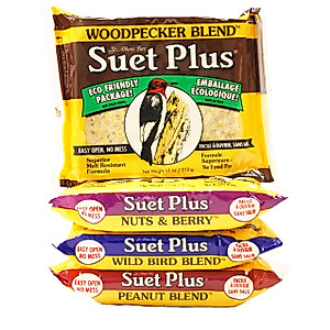 ST. ALBANS BAY SUET PLUS Variety Pack of 4 Flavors of Suet Cakes for Wild Birds 11 Ounces Each
