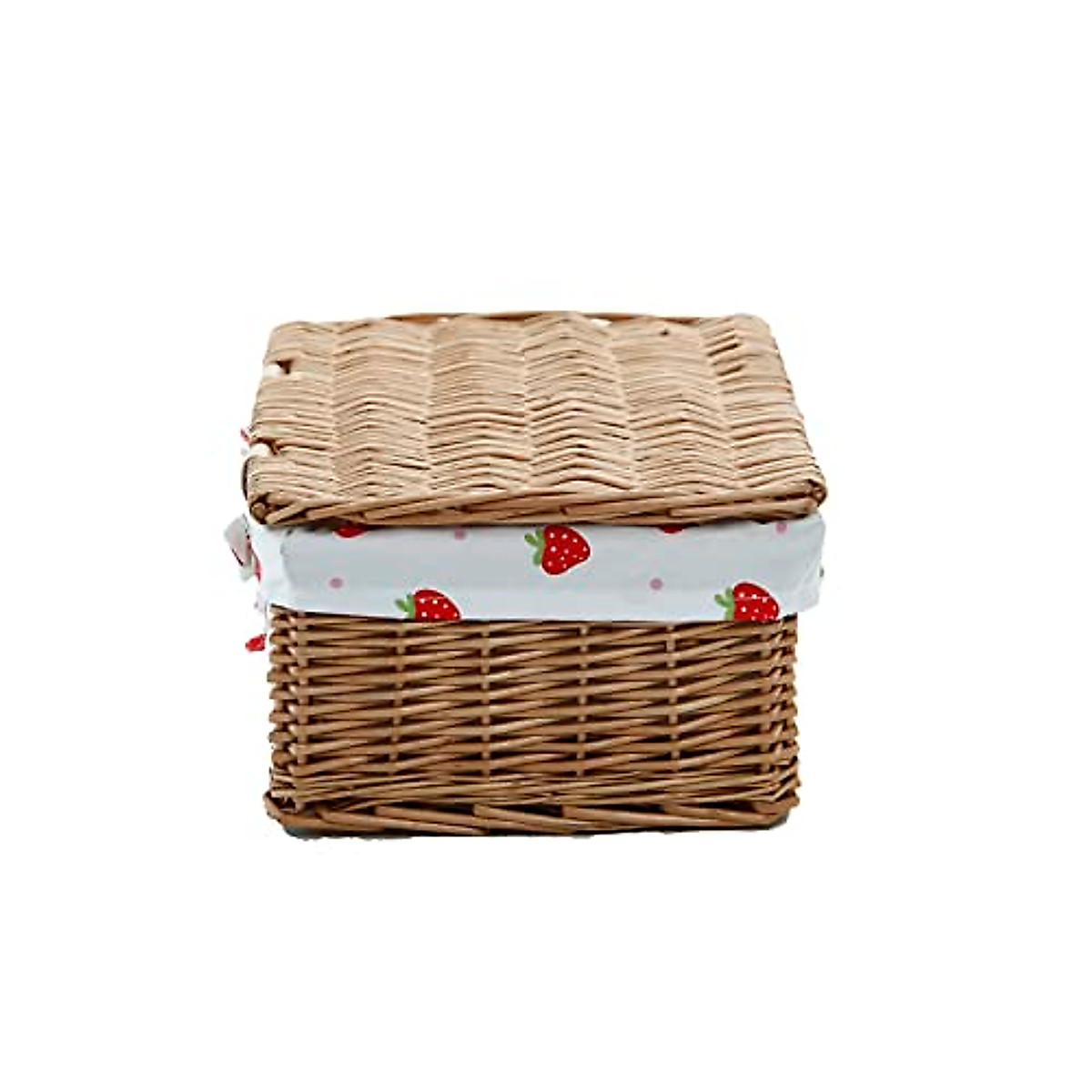 CINWEN Rattan Storage Baskets with Lid Handwoven Wicker basket Rectangular Gift Storage Basket with Fabric Lining
