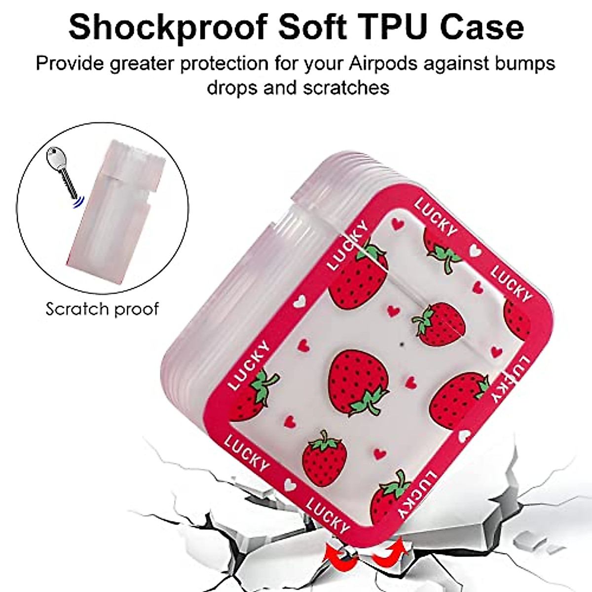 MZELQ Compatible with Airpods 1 Case, Airpods 2 Case Strawberry Cute Pattern, Soft TPU Airpods Case for Girls Women + 1* Mental Ring, Protective Airpods 1/2 Case