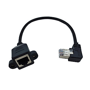 Qaoquda CAT6 Network Extension Cable,90 Degree RJ45 A Male to A Female Screw Panel Mount Extension Cable,Support Ethernet Cat 5e/Cat 6-10 inch (Right)