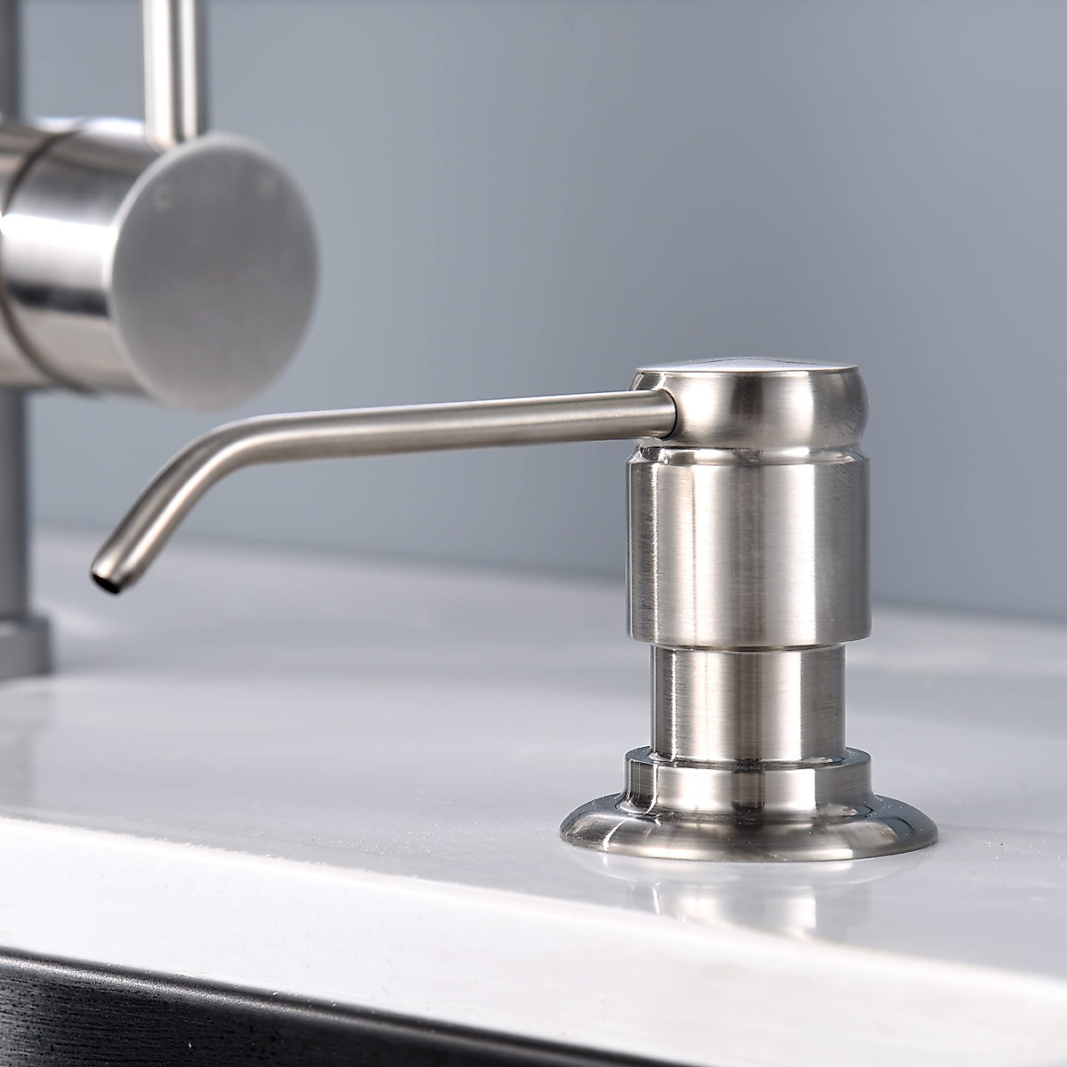 GAGALIFE Soap Dispenser for Kitchen Sink (Brushed Nickel) and Extension Tube Kit, Complete Brass Head, 40" Silicone Tube Connect to The Soap Bottle Directly, Say Goodbye to Frequent Refills