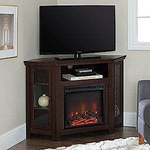 Walker Edison Alcott Classic Glass Door Fireplace Corner Entertainment Center TV Stand for TVs up to 55 Inches, 48 Inch, Espresso