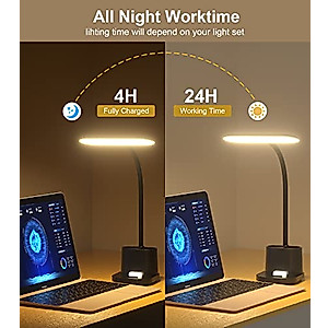 DEEPLITE Rechargeable Desk Lamps,Battery Operated Desk Light for Home Office,800 Lumens 3 Lighting Modes Dimmable Table Lamp with Pen Holder/Adapter, Eye-Caring Crodless Study Reading Lamp for Dorm.