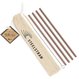 Metal Straws - 4 Reusable Stainless Steel Straws w/Cleaning Brush in Cloth Bag - Straight Straw fits 20 oz Tumblers