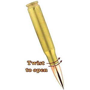 Caliber Gourmet Bullet Twist Pen, 50 Caliber Brass Bullet Design, Twist Open, in Gold, Perfect for Hunters, Military, Outdoorsman, Father's Day Gift