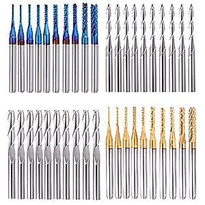 40Pcs End Mills CNC Router Bits Set 1/8" Shank, Mcwdoit CNC Machine Cutting Milling Tool Engraving Cutter Including Flat Nose/Ball Nose End Mill, Nano Blue Coat/Titanium Coat 2 Flute CNC Router Bits
