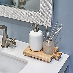 KIBAGA Decorative Wood Riser For Modern Bathroom and Kitchen Decor - Beautiful Pedestal Stand Displays Your Decorations - Cute Farmhouse Soap Dispenser Tray and Sponge Holder for Your Counter/ Sink