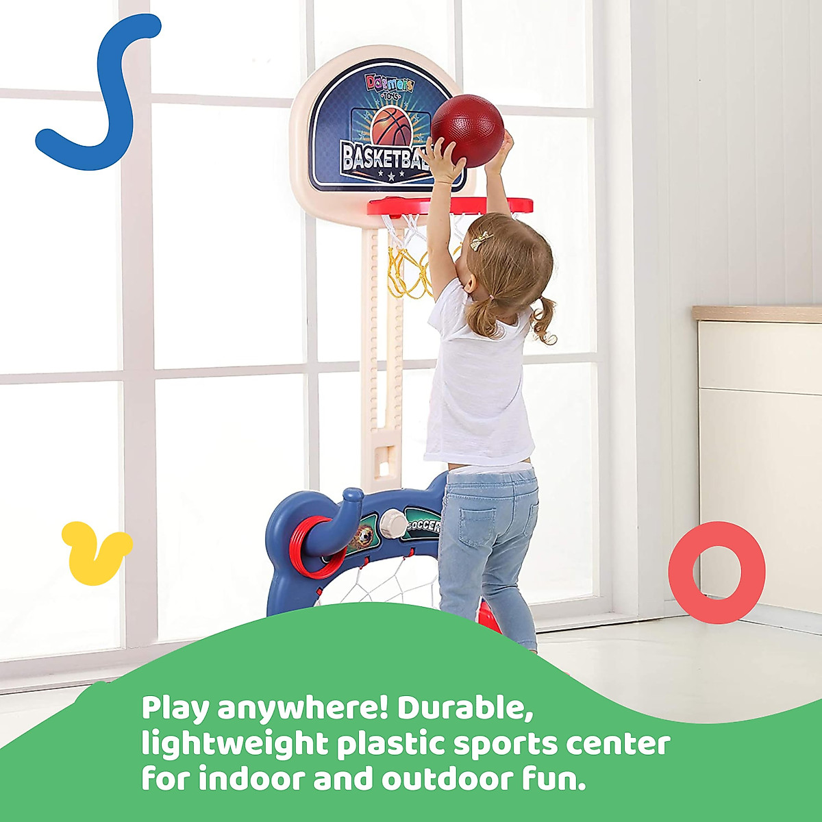 Dazmers 3-in-1 Kids Sports Playset - Basketball Hoop, Soccer Goal, and Ring Toss Game - Ideal Indoor and Outdoor Fun for Energetic Kids - Promotes Physical Activity for Toddlers - 18.5 x 6 x 21.75