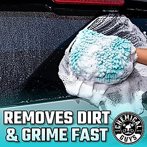 Chemical Guys MIC513 Big Noodle Chenille Microfiber Scratch Free Supersized Car Wash Mitt for Cars, Trucks, SUVs, RVs & More, Turquoise (11" x 12")