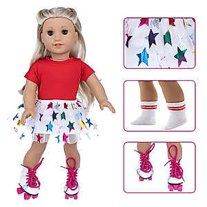 18 Inch Doll Accessories, Girl Doll Accessories, 7PC Travel Skating Sport Play Set, 18 inch Girl Doll Outdoor Sport Accessories (Not Include Doll)