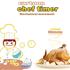 Golandstar Cute Cartoon Chef Timers 60 Minutes Mechanical Kitchen Cooking Timer Clock Loud Alarm Counters Mini Size Manual Timer (Yellow)