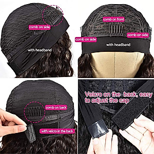 Headband Wig Human Hair Water Wave Headband Wigs for Black Women Glueless Curly Wave Wet and Wavy Headband Wigs Human Hair 10A None Lace Front Wigs Easy to Wear Wig 180% Density Natural Color 22inch