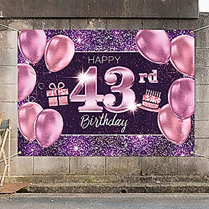 PAKBOOM Happy 43rd Birthday Banner Backdrop - 43 Birthday Party Decorations Supplies for Women - Pink Purple Gold 4 x 6ft