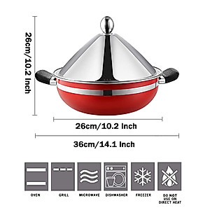 JINXIU Casserole Multi-Ply Clad Stainless Steel Tagine, Cooking Tagine Medium Lead Free Tangine with Silicone Gloves, 26Cm Tajine for Different Cooking Styles