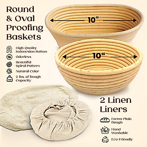 Reggimi Banneton Bread Proofing Basket Set - 27 Piece Bread Making Kit with Round and Oval Proofing Baskets for Sourdough Bread Baking, Lame, Dough Scraper, Whisk, Silicone Mat, Stencils, and More