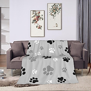 Pets Dog Paw Grey Blanket Soft Warm Lightweight Throw Blanket Cozy Plush Bed Blanket for Bedroom Living Rooms Sofa Couch Bed Gifts 60"X50"