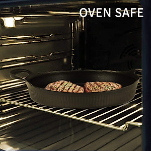 CAINFY Round Grill Pan with Lid, Nonstick Aluminum Stovetop Oven Griddle Grill Pan with Silicone Handles, 11.5 Inch, Dishwasher & Oven Safe