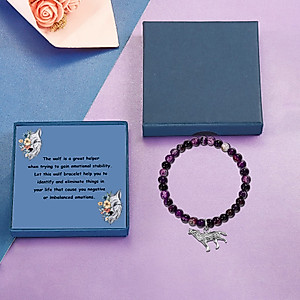 PARTNER Wolf Lover Gift Wolf Spirit Animal Gift Wolf Charm Wolf Bracelet Jewelry Inspiration Gift for Friend (Purple)
