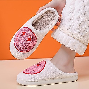 vkxqtep Lightning Bolt Smile Happy Face Slippers for Women Men Retro Soft Plush Comfy Warm Fuzzy Slippers Cozy House Slippers