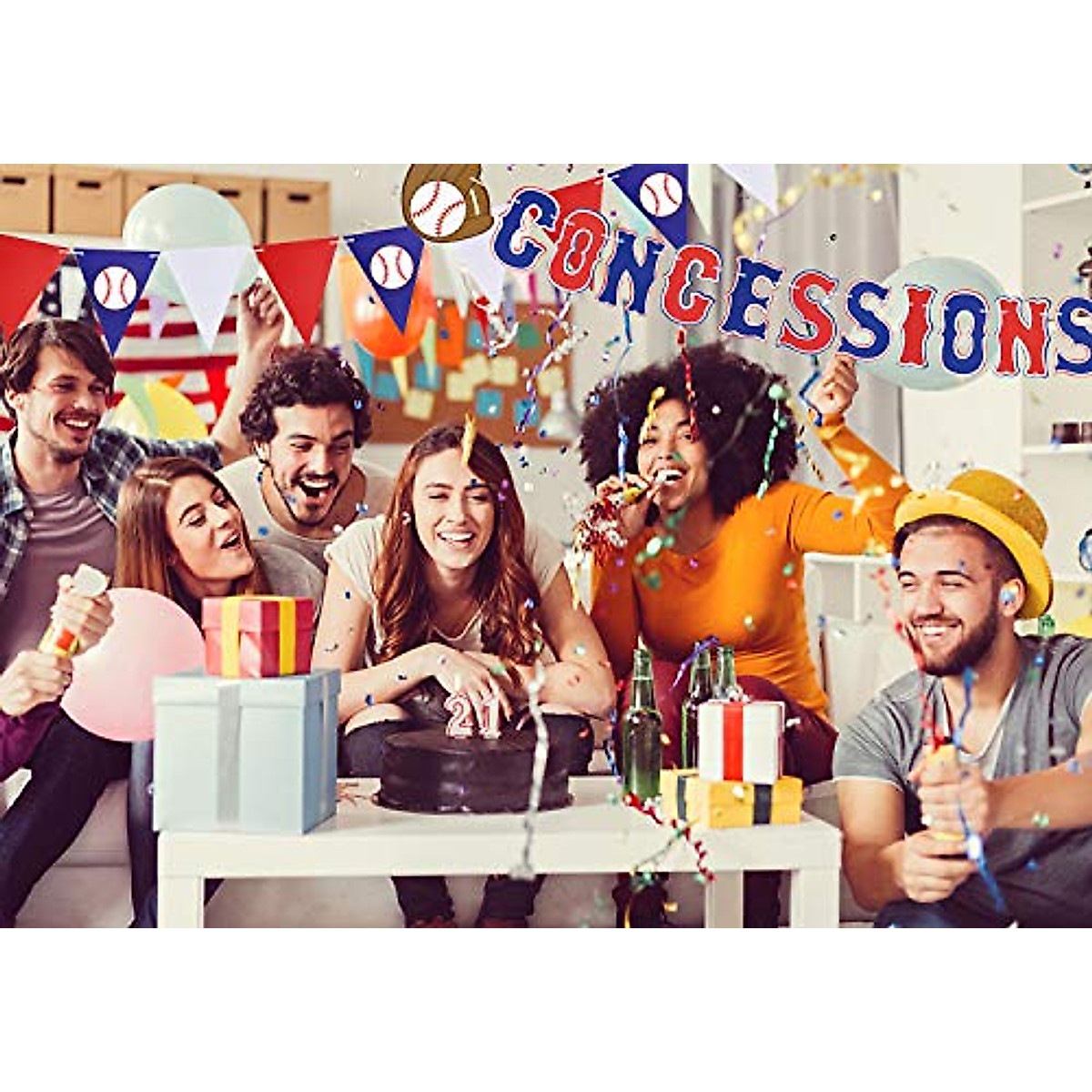 2PCS Baseball Party Concessions Paper Banner - Sports/Baseball Themed First Birthday Party Decorations Supplies Favors Wall Home Decor Photo Prop Paper Garland