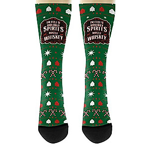 Hoilday Novelty Socks I'm Full Of Holiday Spirits Mostly Whiskey 1-Pair Novelty Crew Socks