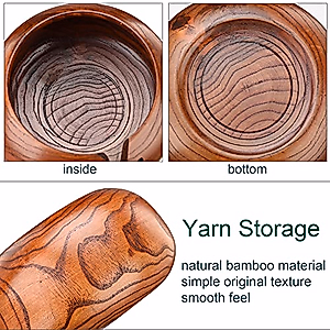 LPAYOK Wooden Yarn Bowl, Knitting Yarn Bowls with Lid, Holes, Crochets, Round Bowl Holder Handmade Yarn Storage Bowl Perfect for DIY Craft Knitting Crocheting 6.3x3.7