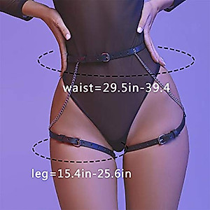 Bodiy Punk Waist Chain Belt Black Leather Belly Chain Rave Club Leg Body Chain Jewelry for Women and Girls