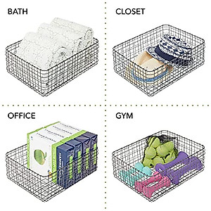 mDesign Farmhouse Decor Metal Wire Food Organizer Storage Bin Basket for Kitchen Cabinets, Pantry, Bathroom, Laundry Room, Closets, Garage - 16" Long - Graphite Gray