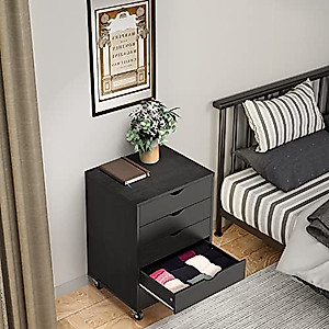 YITAHOME 5 Drawer for Bedroom, Dressers & Chests of Drawers with Wheels Under Desk, Home Office Closet Dresser Wood Nightstand Storage Cabinet, Black