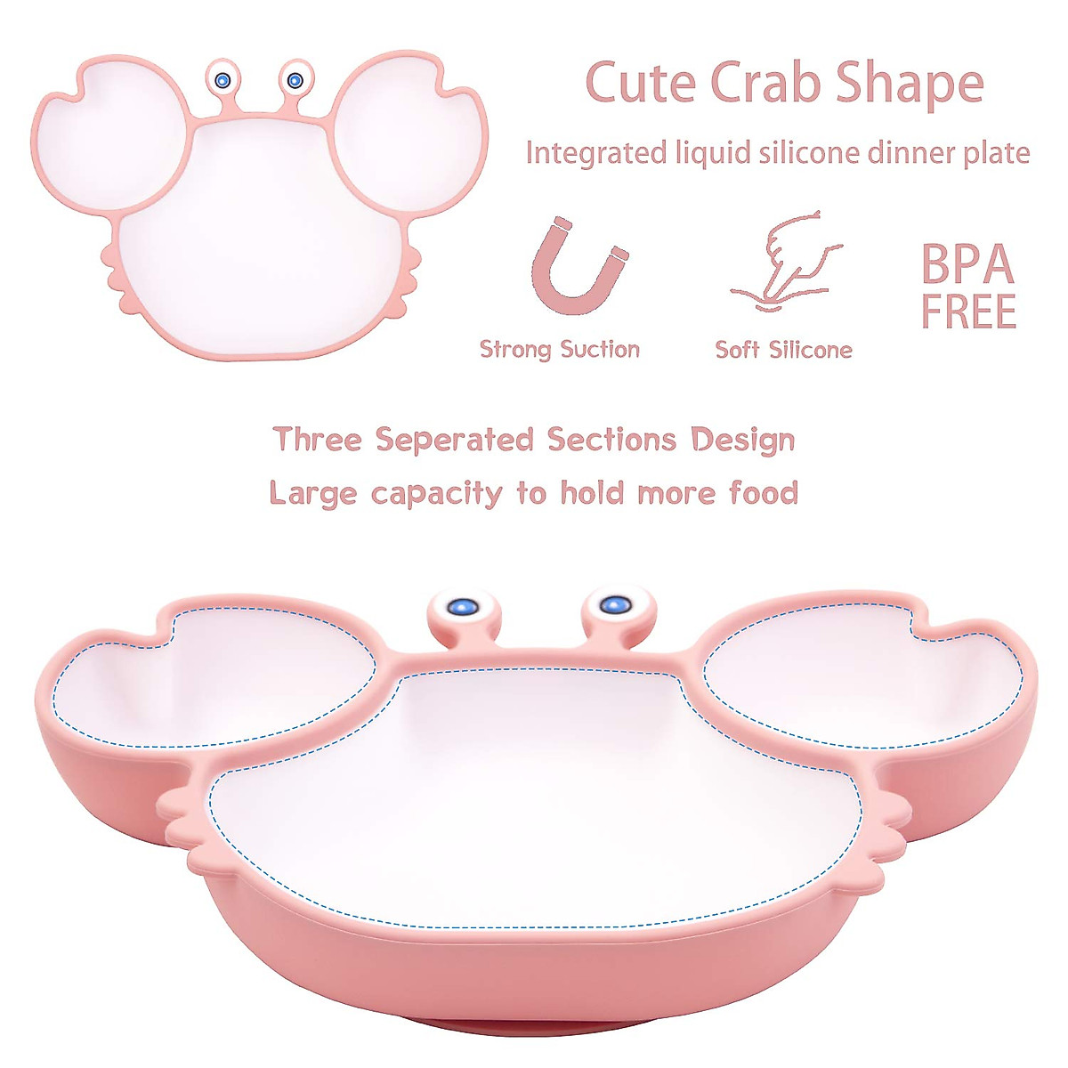 Qshare Toddler Plate, Portable Baby Plates for Toddlers and Kids, BPA-Free Strong Suction Plates for Toddlers, Dishwasher & Microwave Safe Silicone Placemat 9x6x1.4 inch