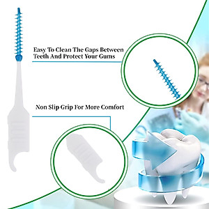 Mumusuki 200pcs Portable Interdental Toothpicks Interdental Brush Soft Silicone Head Floss Toothpick Brush with Case for Oral Care(Mint Green)