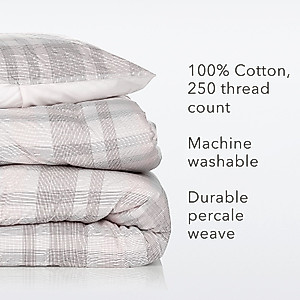 Nate Home by Nate Berkus 250TC Glen Plaid Duvet Cover Set | All-Season Cotton - Twin Size - from mDesign - 2 Piece - Includes 1 Duvet Cover, 1 Pillow Sham, Pearl Multi (Cream/Beige)