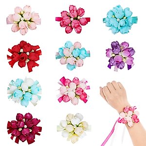 Tongcloud 10pcs Artificial Rose Wrist Corsage, 10 Color Variety, Wrist Flower for Girls Women Bride Wedding Party, Plant Decor, 10 Units per Package