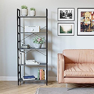 Bestier Bookshelf 5 Tier Bookcase Adjustable Shelves, Multifunctional Display Rack Storage Shelf Organizer Kitchen Standing Shelf for Home Office with Metal Frame,Gray