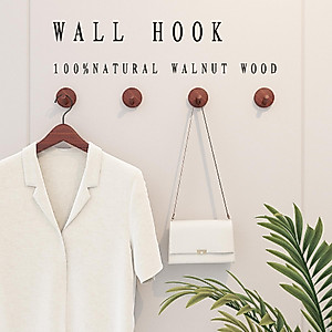 JATYP Adhesive Wooden Coat Hooks Wall Hooks 4 Pack, Seamless Heavy Duty Hooks,Wall Hangers for Hanging Coat Hat Cap Bag Clothes Towels Hanger (Walnut Wood)