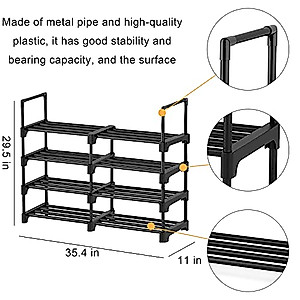MYITYARD Shoe Rack, 4 Tier Free Standing Shoe Shelf Detachable Metal Multi-Layer Stackable Shoe Storage Organizer for Entrance, Clothing Room, Black