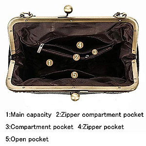 Segater Women Small Retro Kiss Lock Handbag and Purses PU Leather Hollow Tote Shoulder Bag Satchels with Chain Burgundy