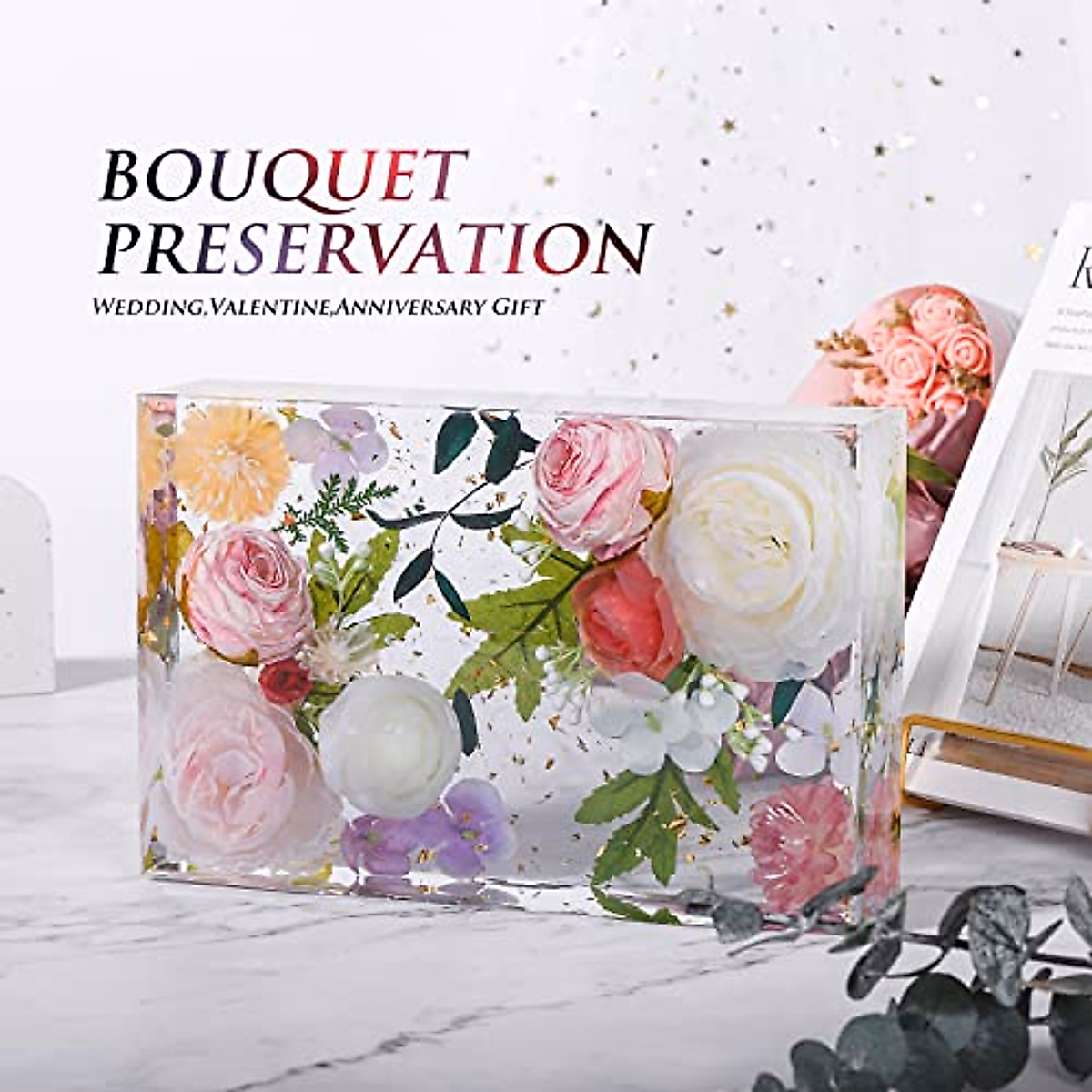 ISSEVE Large Resin Molds, Rectangle Silicone Molds for Resin Casting, Epoxy Resin Molds for Flower Preservation, DIY Personalized Resin Crafts with Bouquet, Home Decor, Wedding Gift