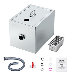 VEVOR Commercial Grease Trap, 8 LBS Grease Interceptor, Top Inlet Interceptor, Under Sink Stainless Steel Grease Trap, 2.8 GPM Waste Water Oil-water Separator, for Restaurant Canteen Home Kitchen