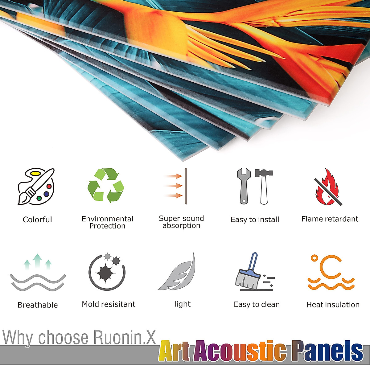 Ruonin.X 72"x48" inch Decorative Art Acoustic wall panels,Better Acoustic Treatment than foam, High-quality Sound Absorbing and Soundproof wall panels suitable for studios—Strelitzia Reginae Aiton
