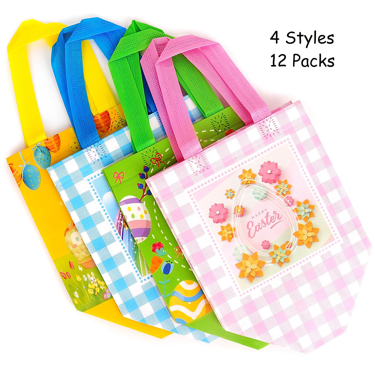 ANOTION Easter Gift Bags, 20 Packs Easter Bags for Kids Easter Treat Bags with Handle, Reusable Easter Goodie Bags Non-woven Rabbit Bunny Bag for Easter Party Favors