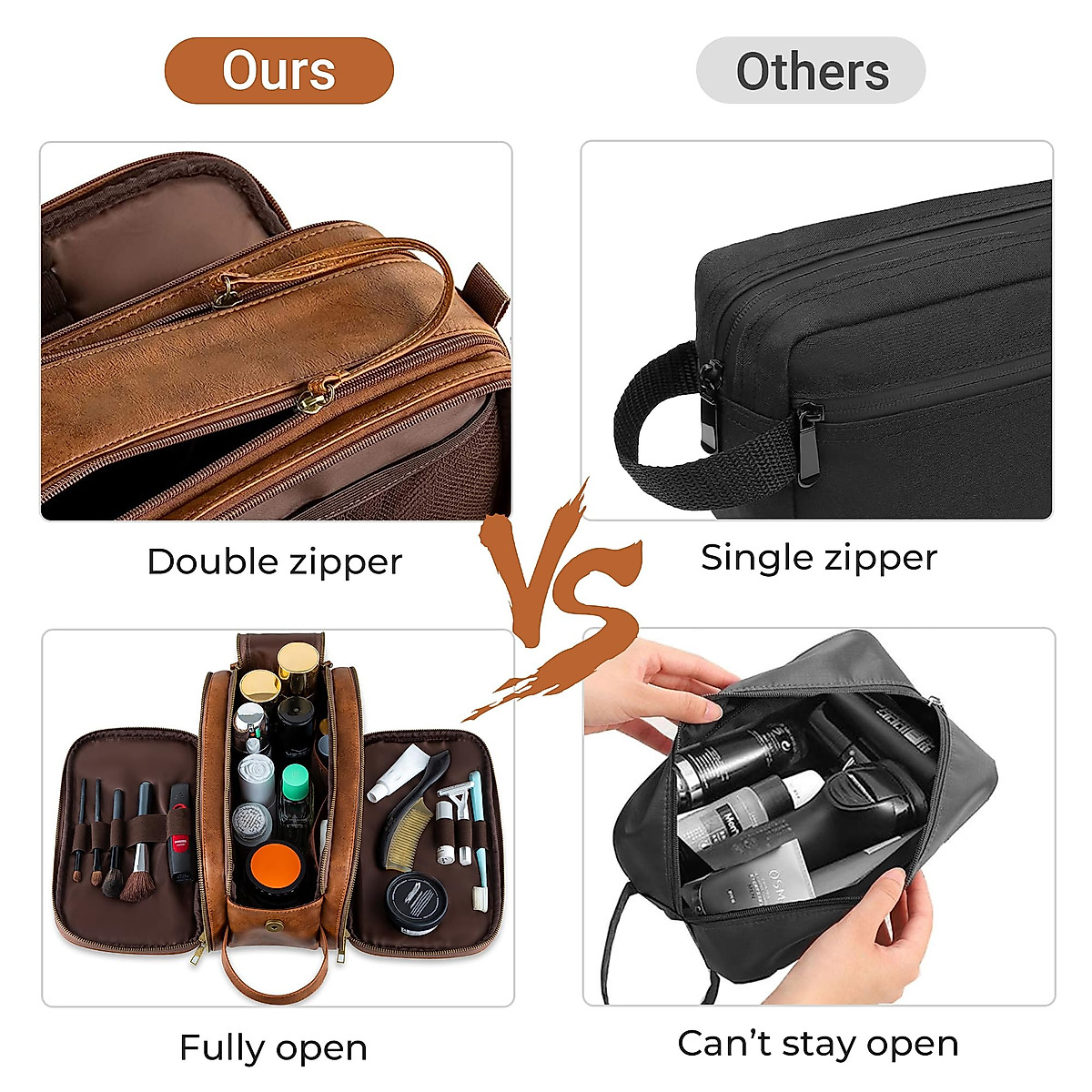 Elviros Travel Toiletry Bag for Men, Shaving Dopp Kit Water-resistant Bathroom Small Toiletries Organizer PU Leather Cosmetic Bags