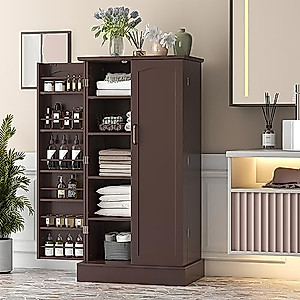 kepptory 47” Pantry Cabinet, Kitchen Pantry Storage Cabinet with Doors & Adjustable Shelves, Brown Freestanding Buffet Cupboards Sideboard for Living Room and Dinning Room, Sturdy and Durable